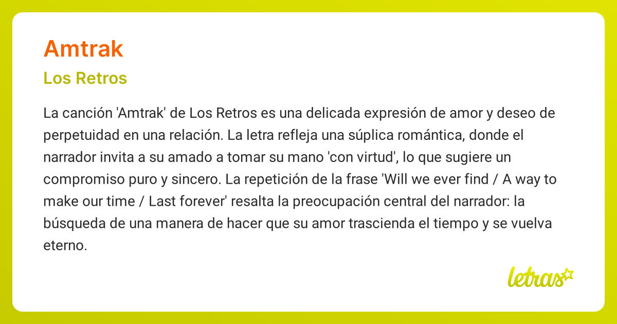 Significado de la canción AMTRAK (Los Retros) - LETRAS.COM