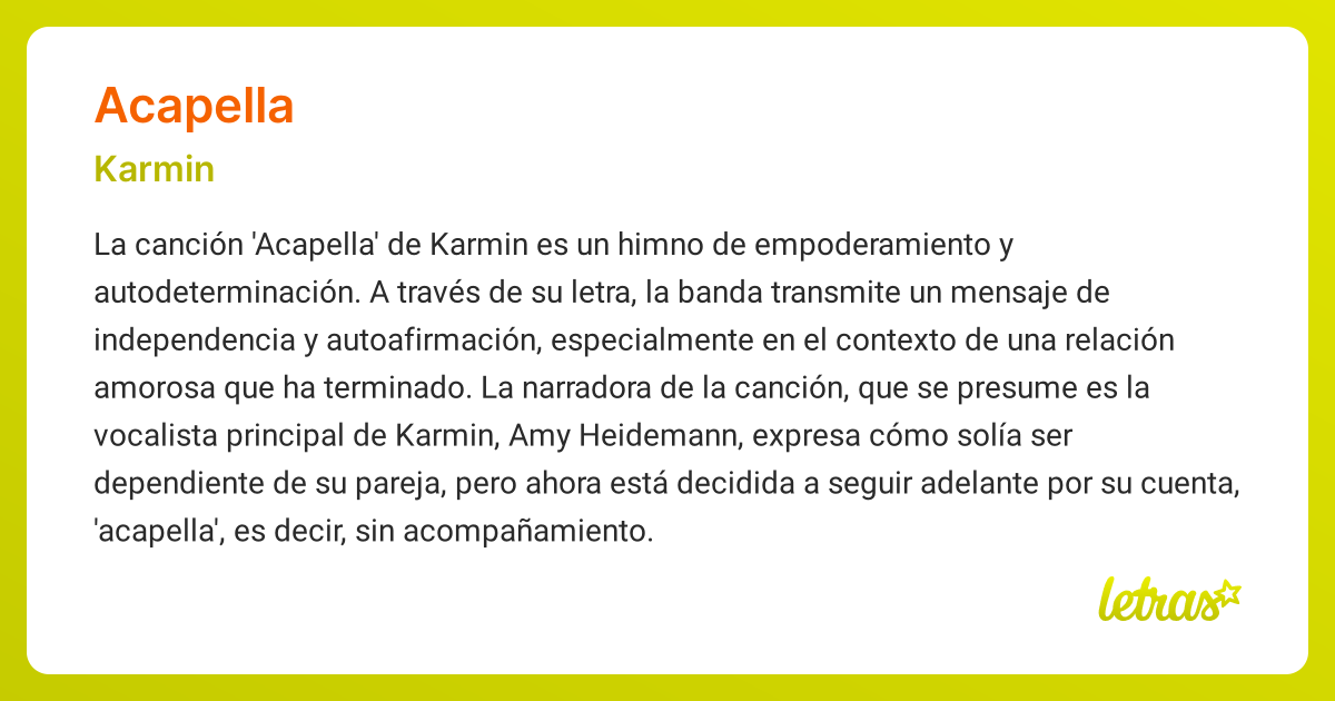 Significado de la canción ACAPELLA (Karmin) - LETRAS.COM