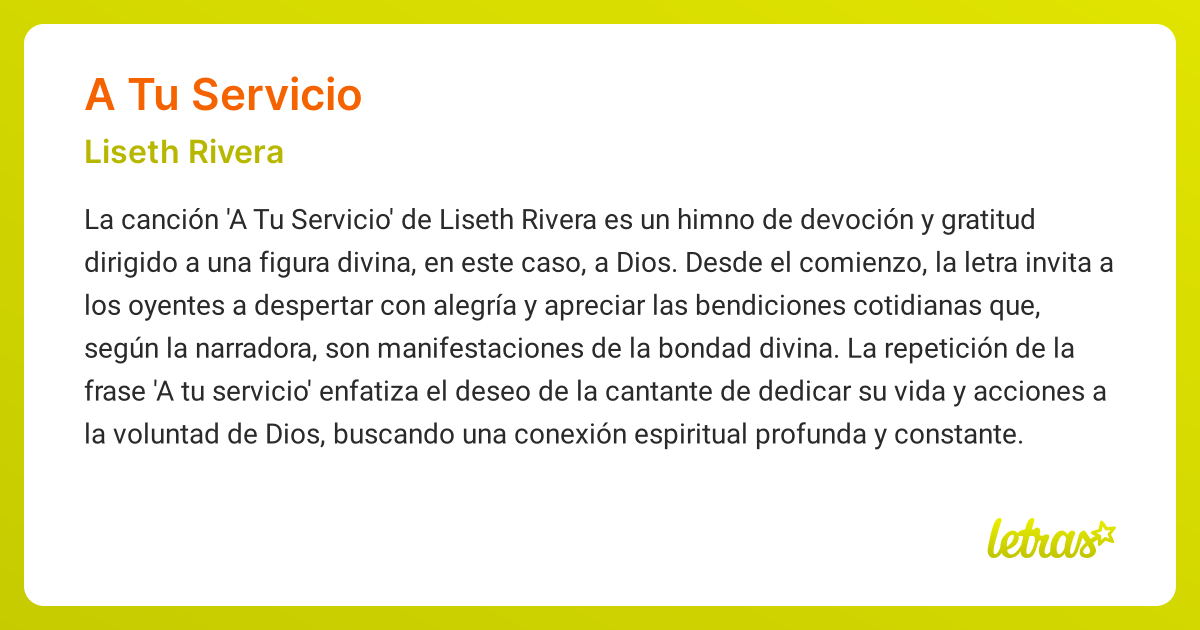 Significado de la canción A TU SERVICIO (Liseth Rivera) - LETRAS.COM
