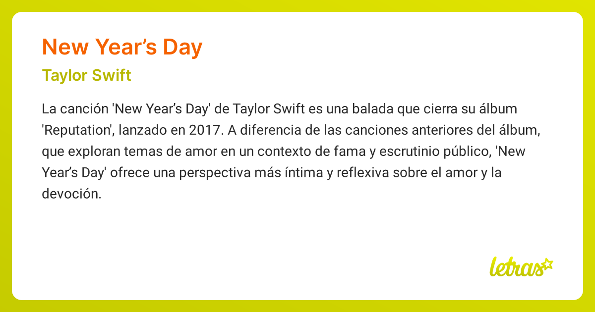 Significado de la canción NEW YEAR’S DAY - Taylor Swift | Letras.com