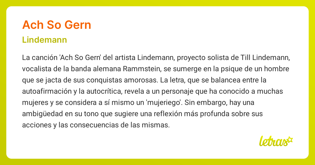 Significado de la canción ACH SO GERN (Lindemann) - LETRAS.COM
