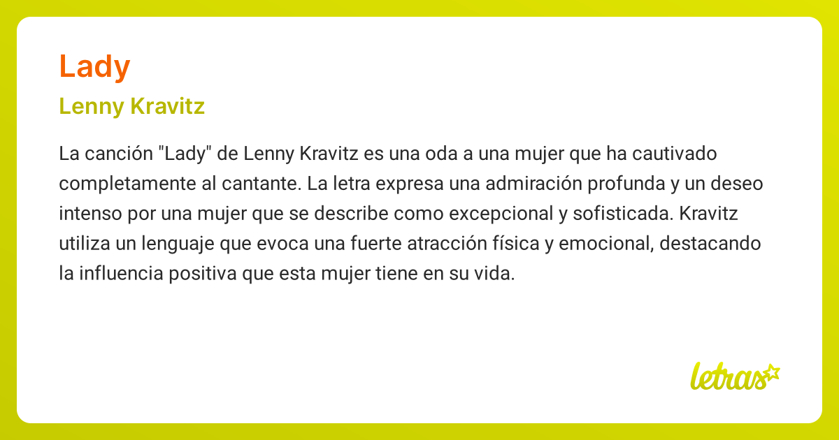 Significado de la canción LADY (Lenny Kravitz) - LETRAS.COM
