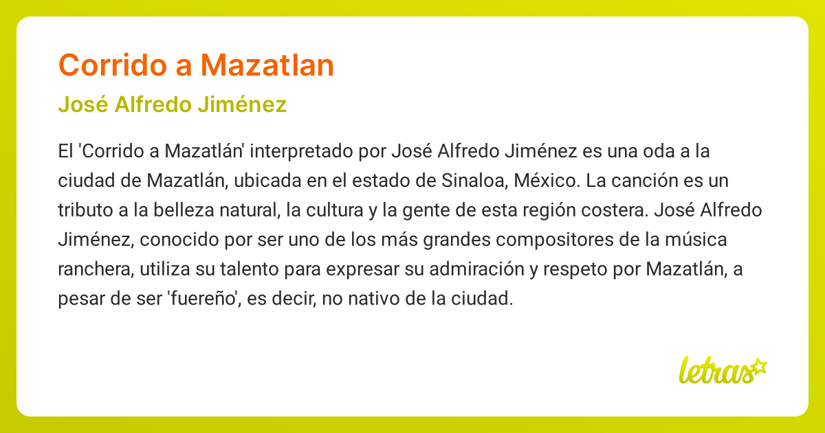 Significado de la canción CORRIDO A MAZATLAN (José Alfredo Jiménez ...