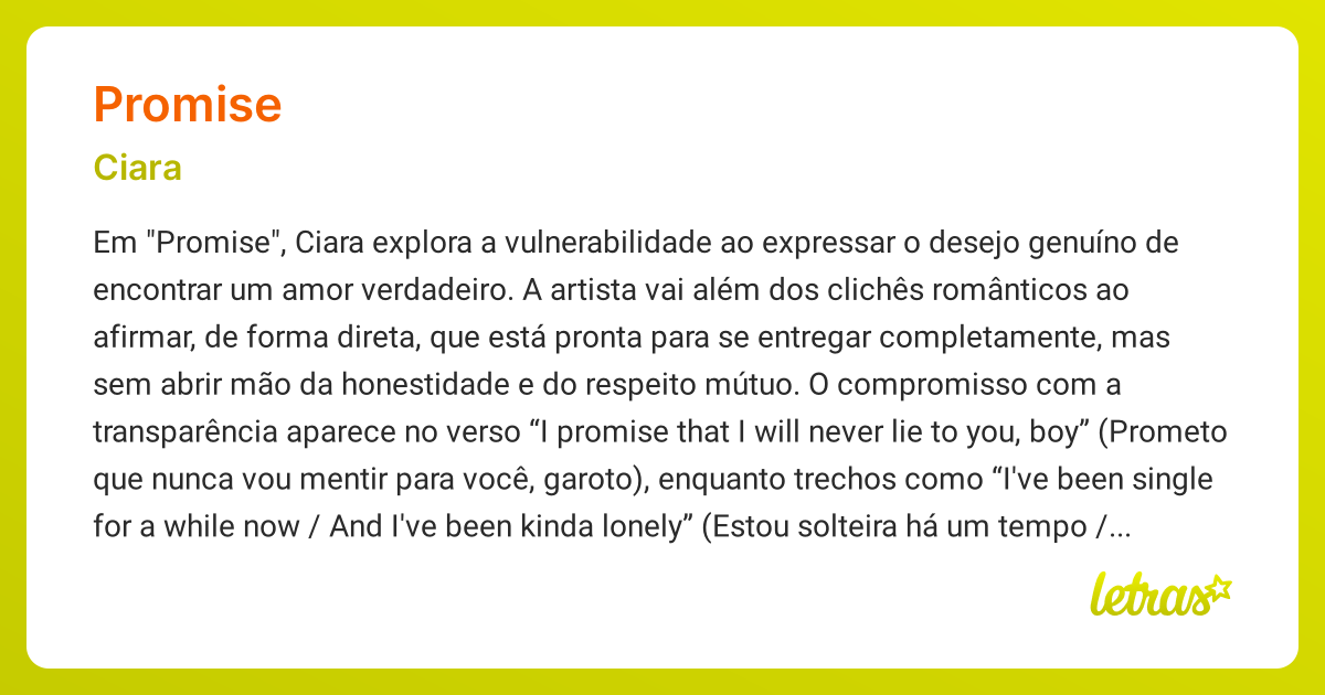 Significado da música PROMISE (Ciara) - LETRAS.MUS.BR