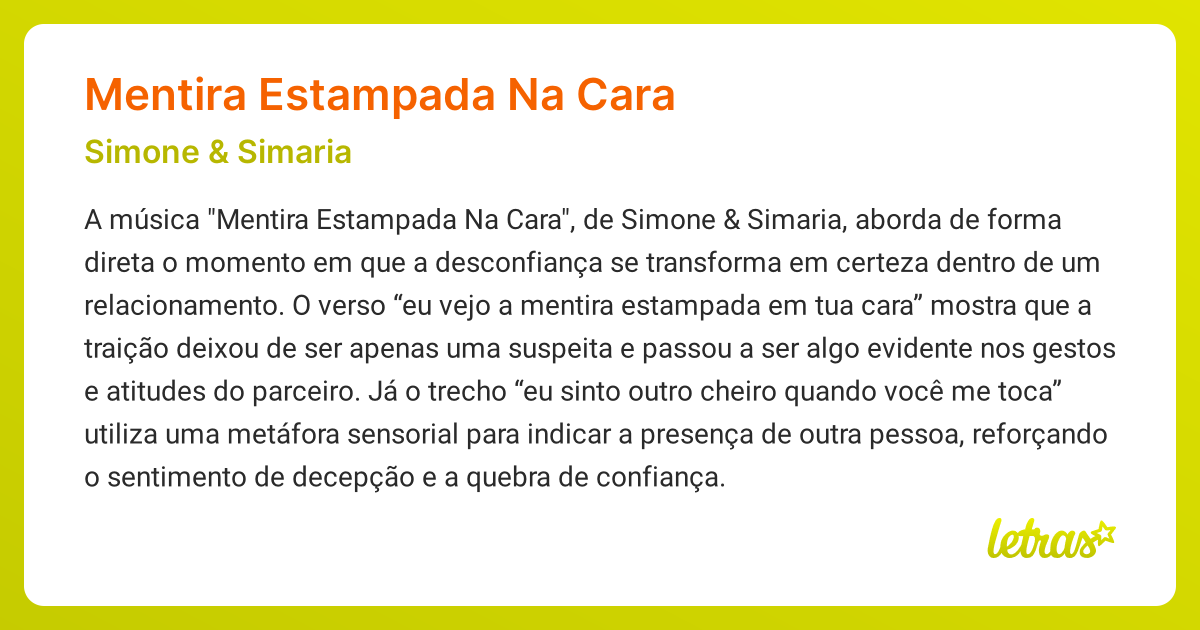 Significado da música MENTIRA ESTAMPADA NA CARA (Simone & Simaria ...