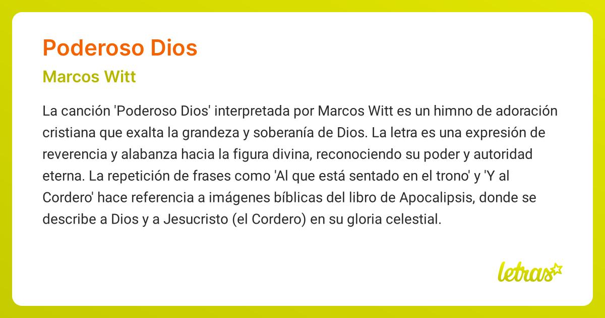 Significado de la canción PODEROSO DIOS (Marcos Witt) - LETRAS.COM