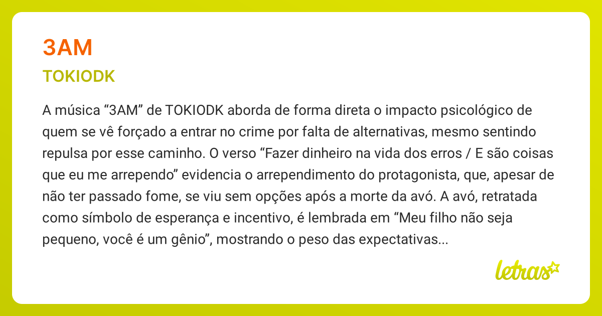 Significado da música 3AM (TOKIODK) - LETRAS.MUS.BR