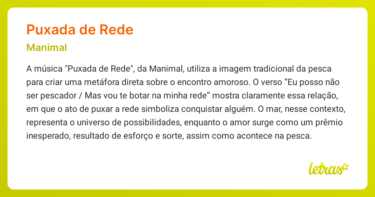 Significado da música PUXADA DE REDE (Manimal) - LETRAS.MUS.BR