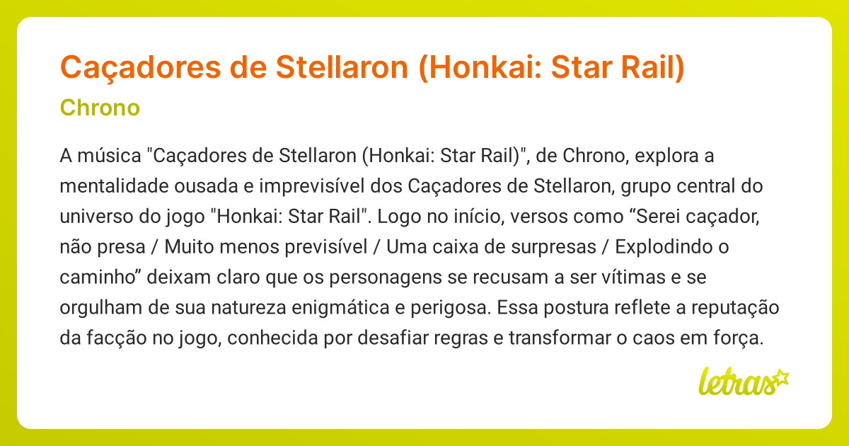 Significado da música Caçadores de Stellaron (Honkai: Star Rail ...