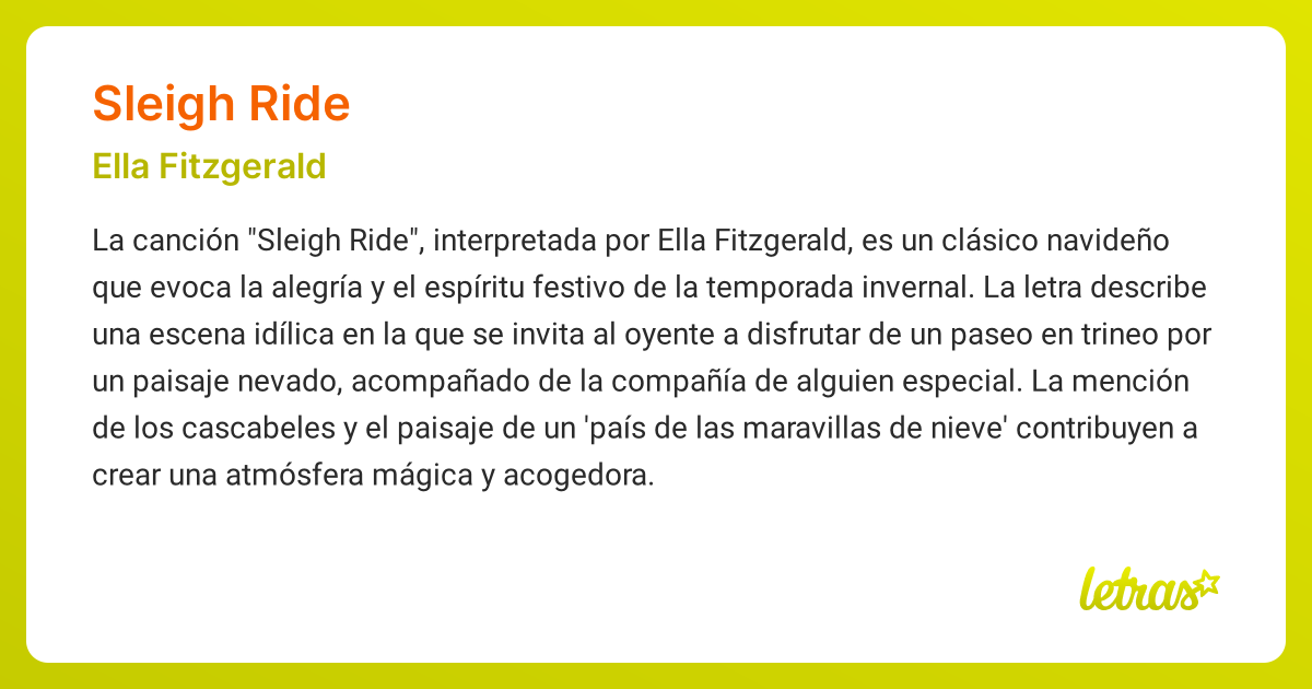 Significado de la canción SLEIGH RIDE (Ella Fitzgerald) - LETRAS.COM