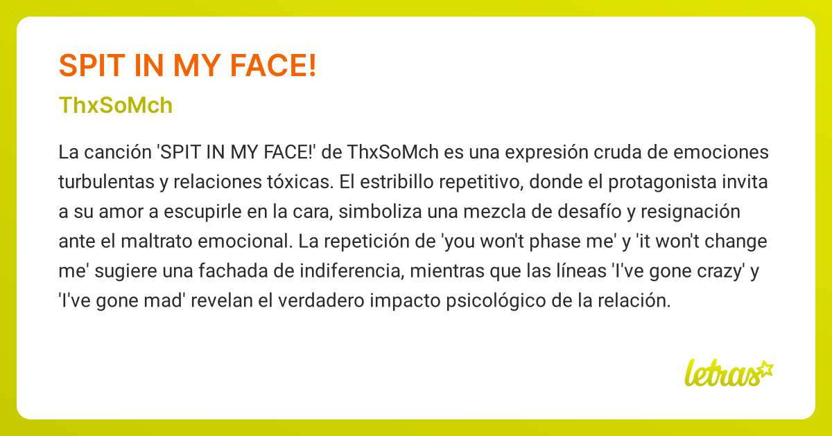 Significado De La Canción Spit In My Face Thxsomch Letrascom 8541