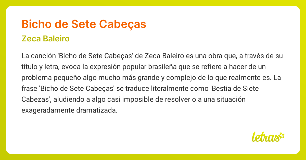 Significado de la canción BICHO DE SETE CABEÇAS (Zeca Baleiro) - LETRAS.COM