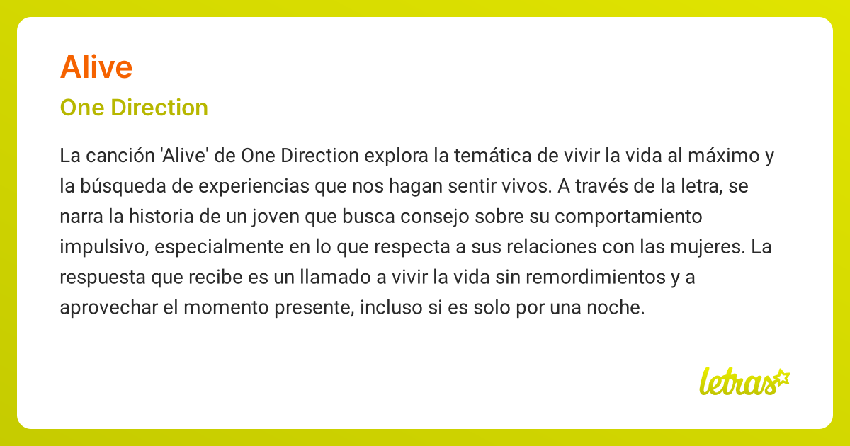 Significado de la canción ALIVE (One Direction) - LETRAS.COM