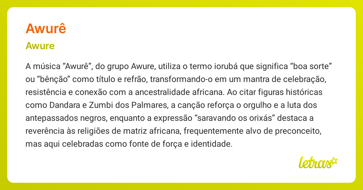 Significado da música AWURÊ (Awure) - LETRAS.MUS.BR