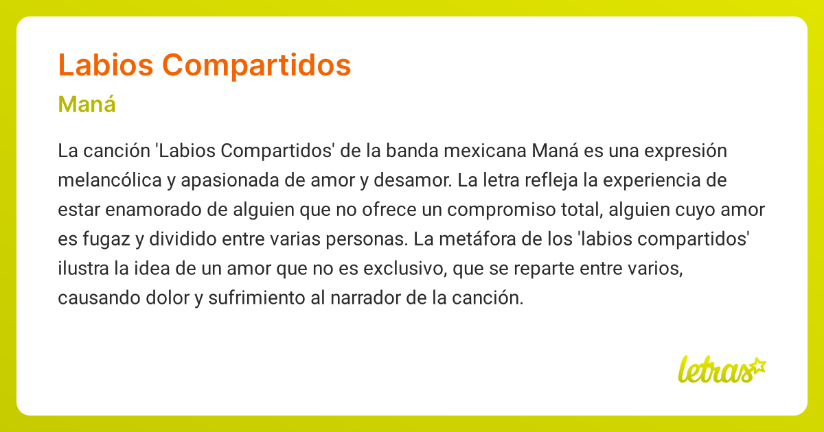 Significado de la canción LABIOS COMPARTIDOS (Maná) - LETRAS.COM