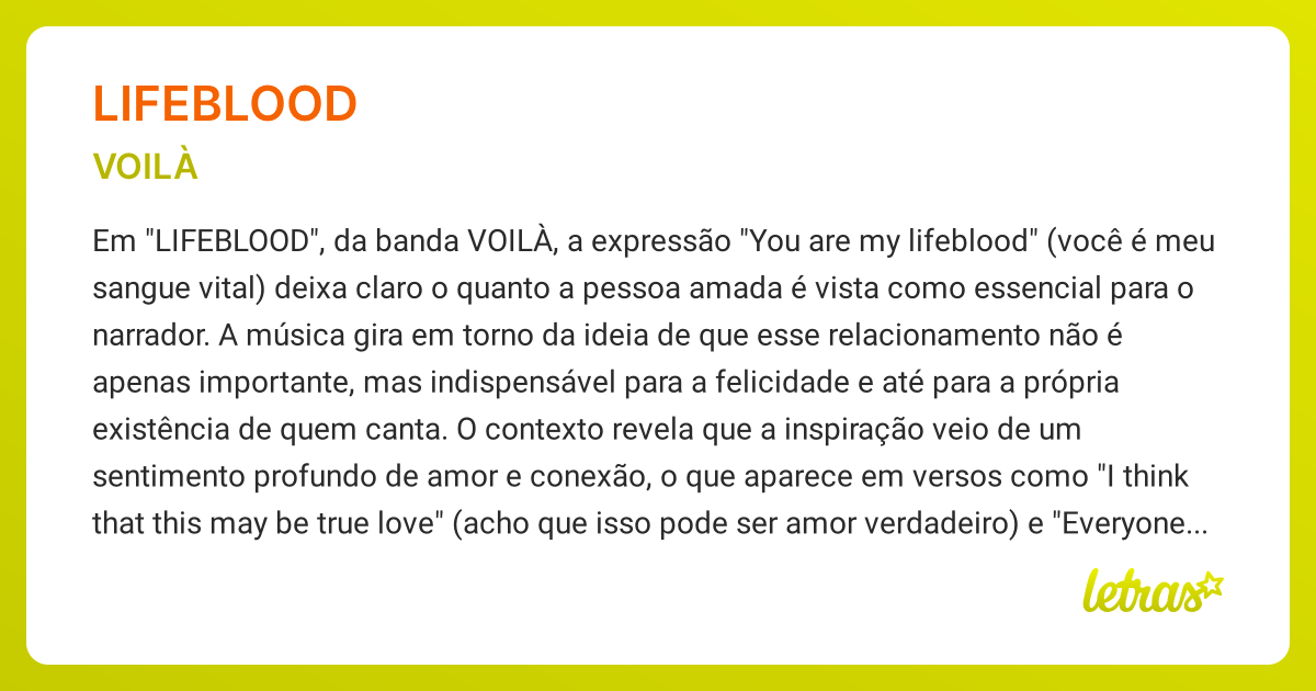 Significado da música LIFEBLOOD (VOILÀ) - LETRAS.MUS.BR