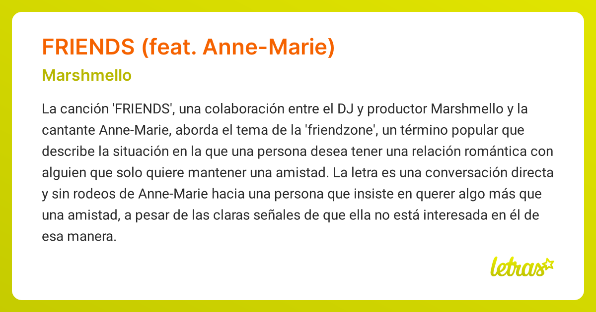 Significado de la canción FRIENDS (FEAT. ANNE-MARIE) (Marshmello ...