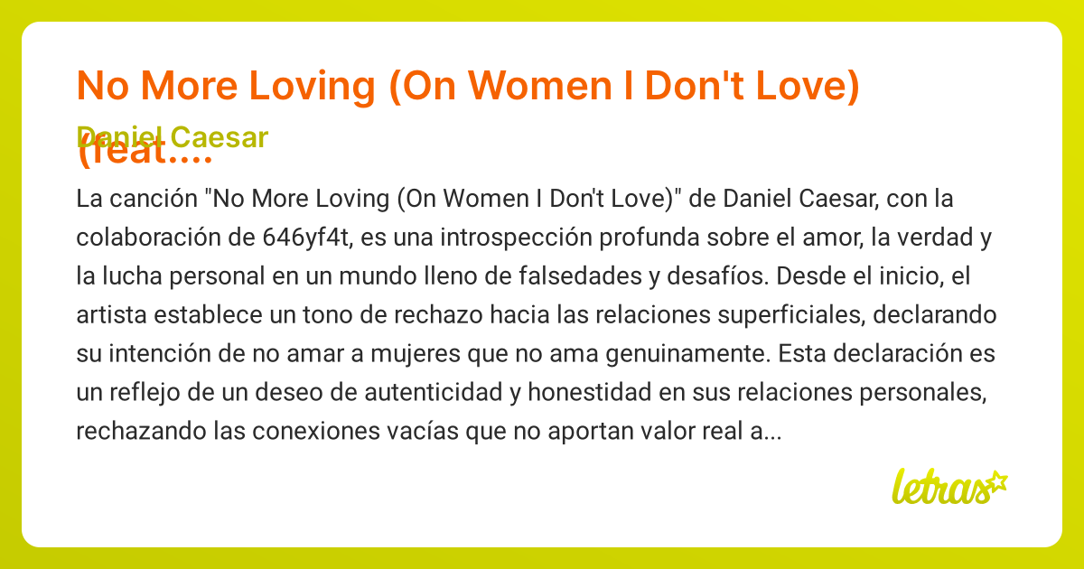 Significado de la canción No More Loving (On Women I Don't Love) (feat ...