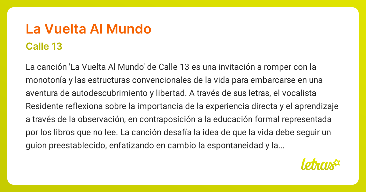 Significado de la canción LA VUELTA AL MUNDO (Calle 13) - LETRAS.COM
