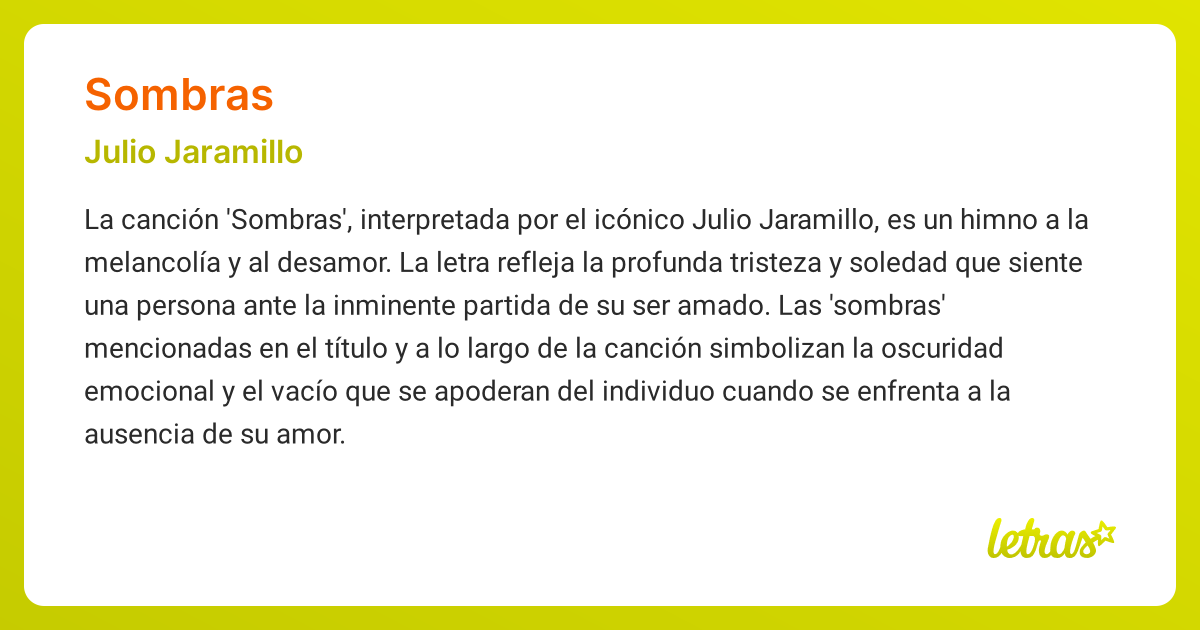 Significado de la canción SOMBRAS (Julio Jaramillo) - LETRAS.COM