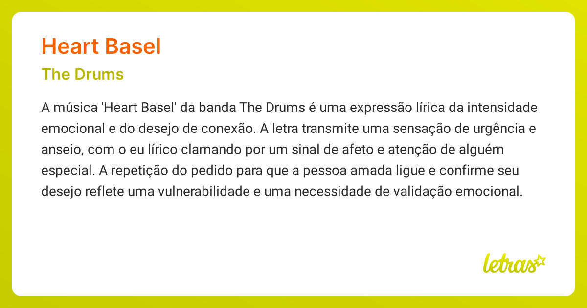 Significado da música HEART BASEL (The Drums) - LETRAS.MUS.BR