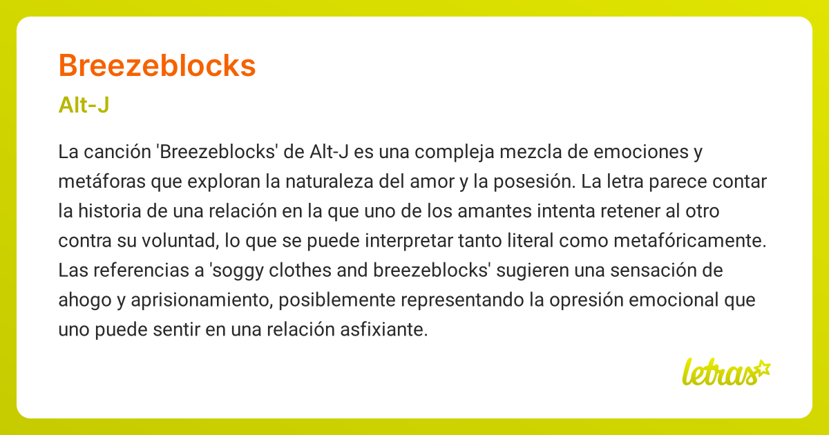 Significado de la canción BREEZEBLOCKS (Alt-J) - LETRAS.COM