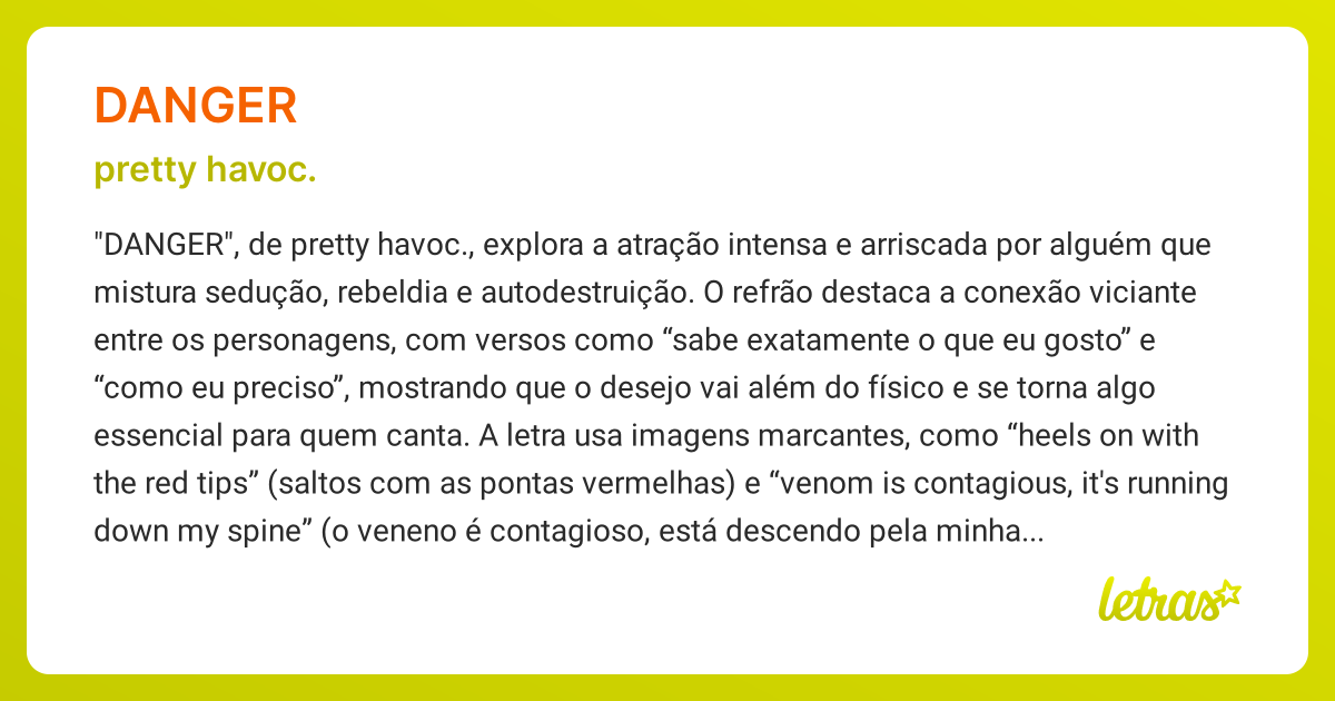 Significado da música DANGER (pretty havoc.) - LETRAS.MUS.BR