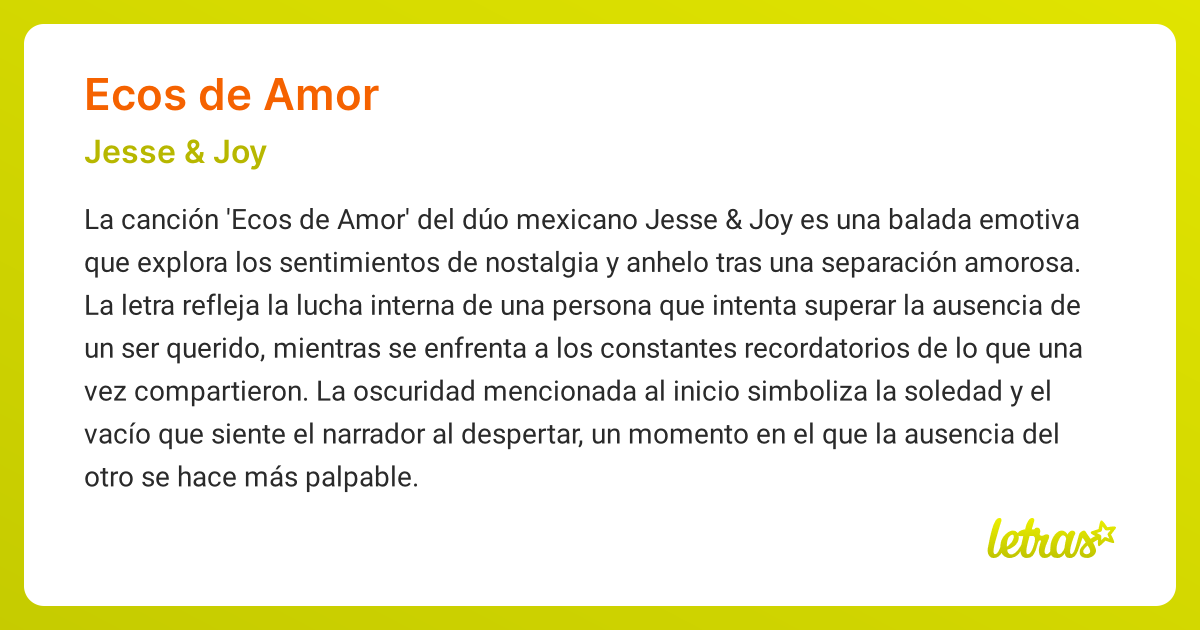 Significado de la canción ECOS DE AMOR (Jesse & Joy) - LETRAS.COM