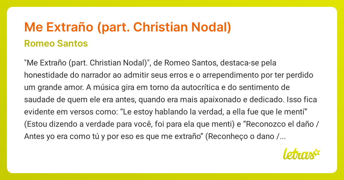 Significado da música Me Extraño (part. Christian Nodal) (Romeo Santos ...
