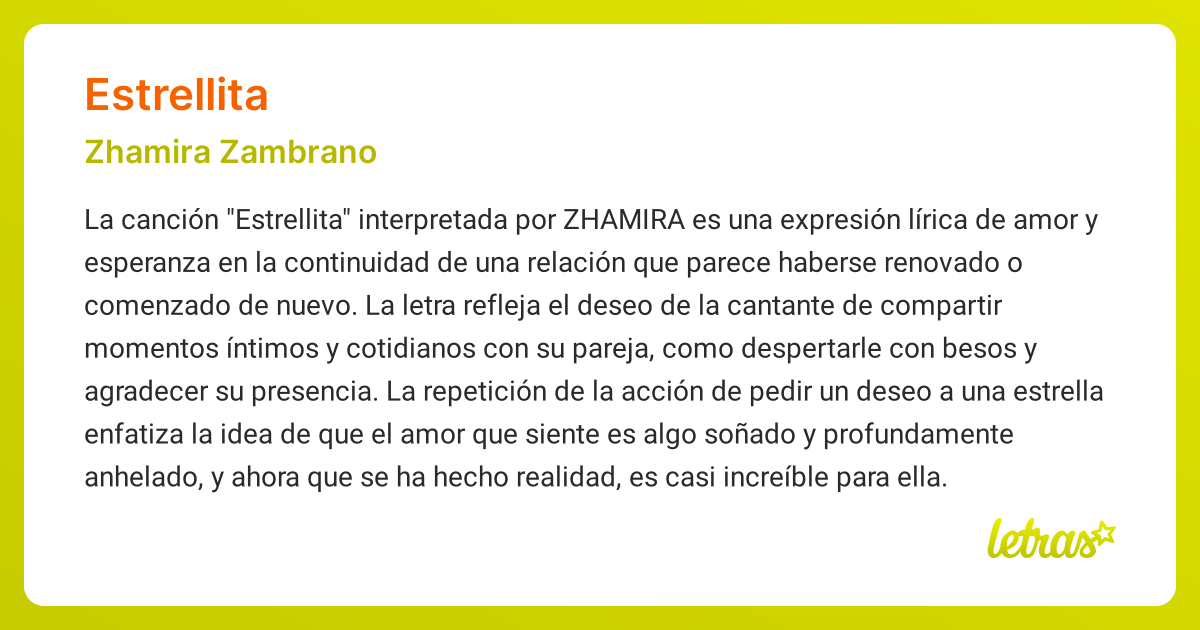 Significado de la canción ESTRELLITA ( Zhamira Zambrano) - LETRAS.COM