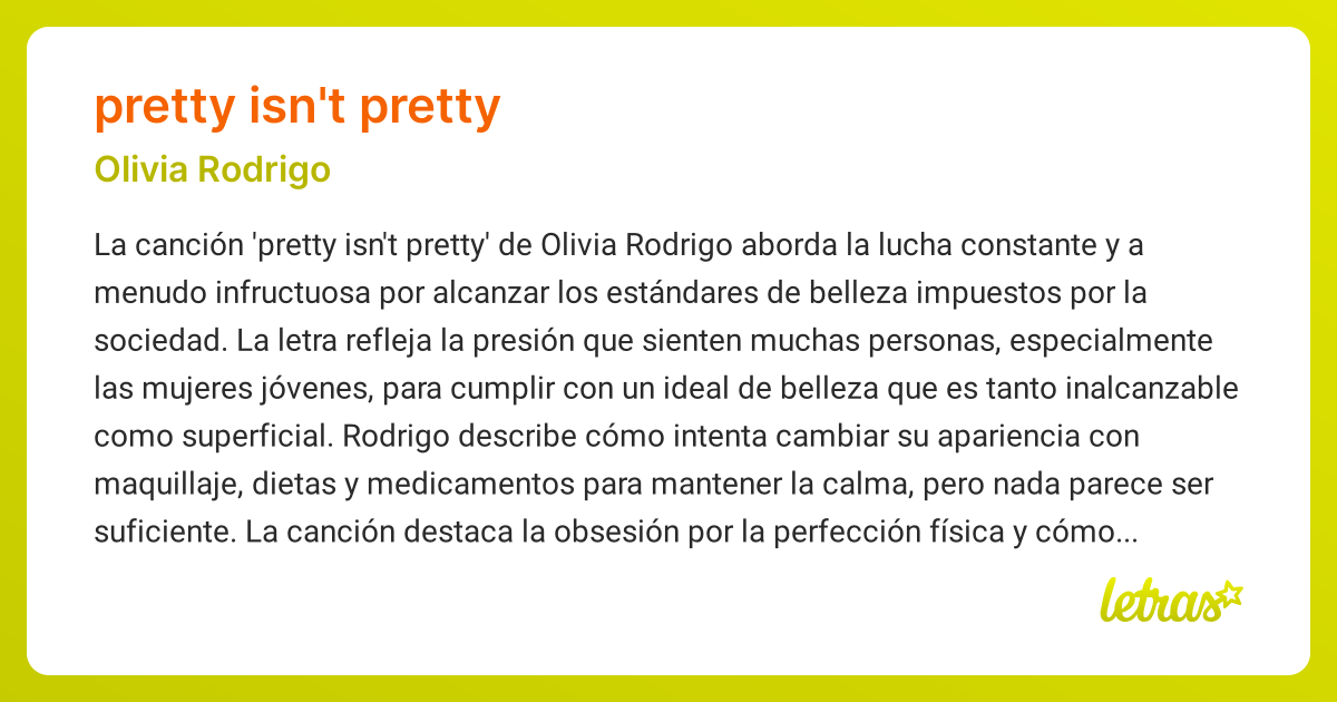 Significado de la canción PRETTY ISN'T PRETTY (Olivia Rodrigo) - LETRAS.COM