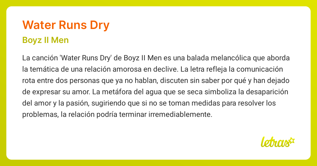 Significado de la canción WATER RUNS DRY (Boyz II Men) - LETRAS.COM