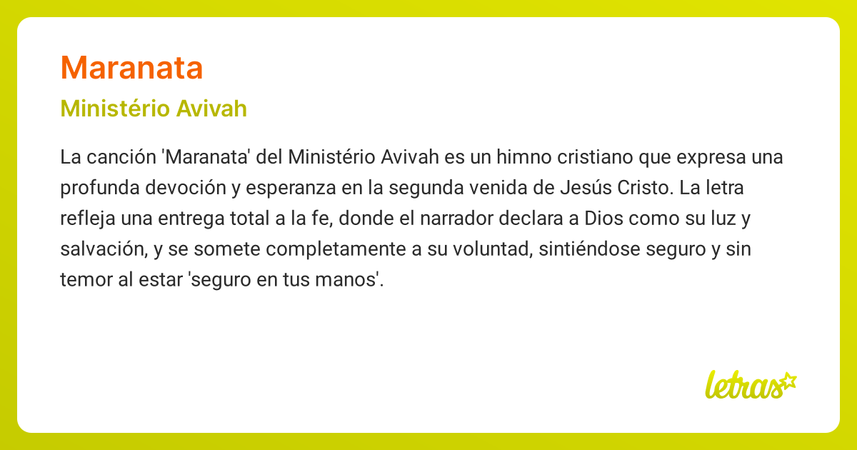 Significado de la canción MARANATA (Ministério Avivah) - LETRAS.COM