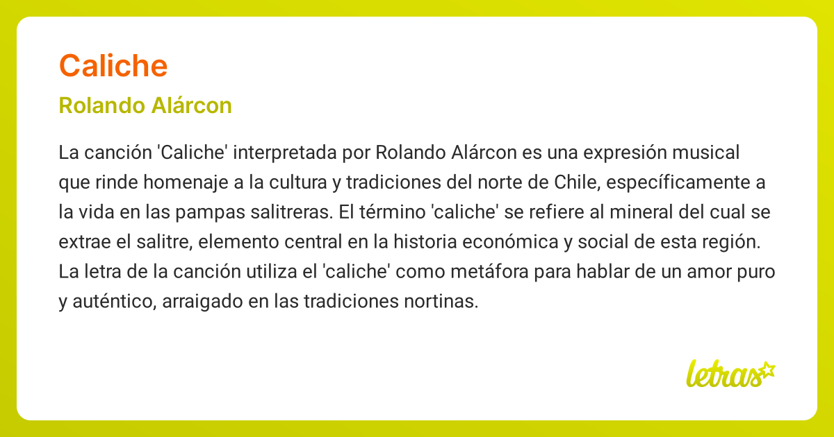 Significado de la canción CALICHE (Rolando Alárcon) - LETRAS.COM