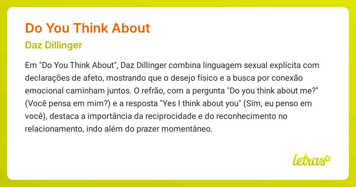 Significado da música DO YOU THINK ABOUT (Daz Dillinger) - LETRAS.MUS.BR