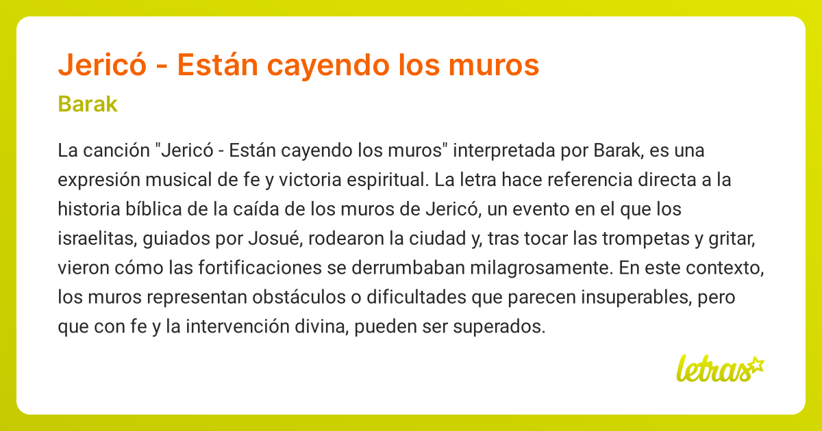 Significado de la canción Jericó - Están cayendo los muros (Barak ...