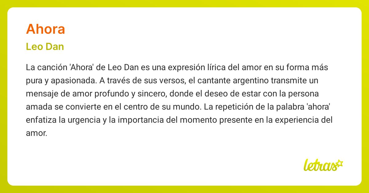 Significado de la canción AHORA (Leo Dan) - LETRAS.COM