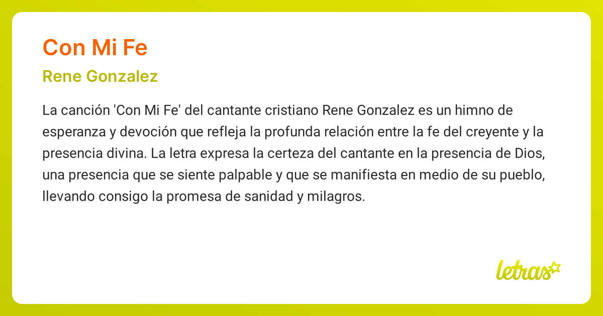 Significado de la canción CON MI FE (Rene Gonzalez) - LETRAS.COM