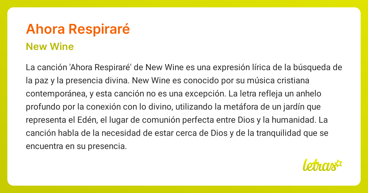 Significado de la canción AHORA RESPIRARÉ (New Wine) - LETRAS.COM