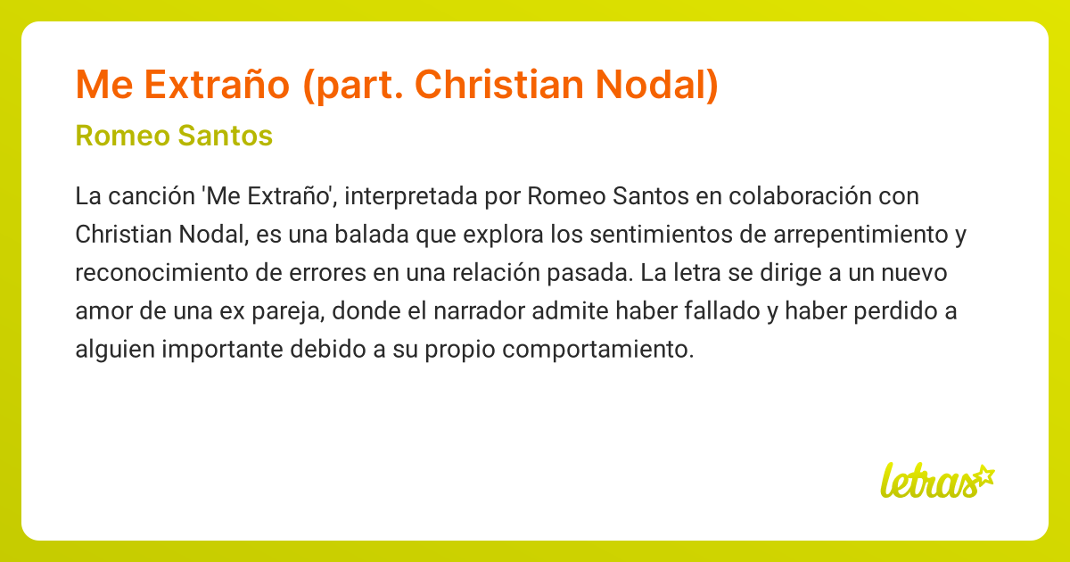 Significado de la canción Me Extraño (part. Christian Nodal) (Romeo ...