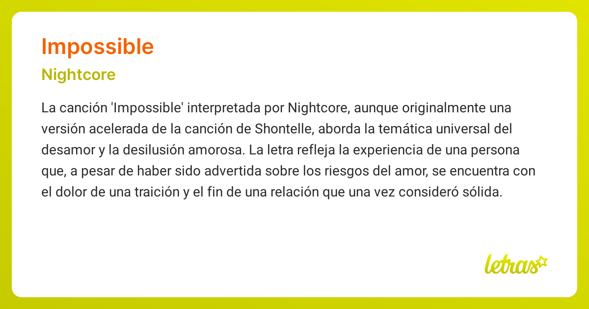 Significado de la canción IMPOSSIBLE (Nightcore) - LETRAS.COM