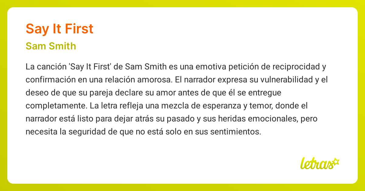 Significado de la canción SAY IT FIRST (Sam Smith) - LETRAS.COM