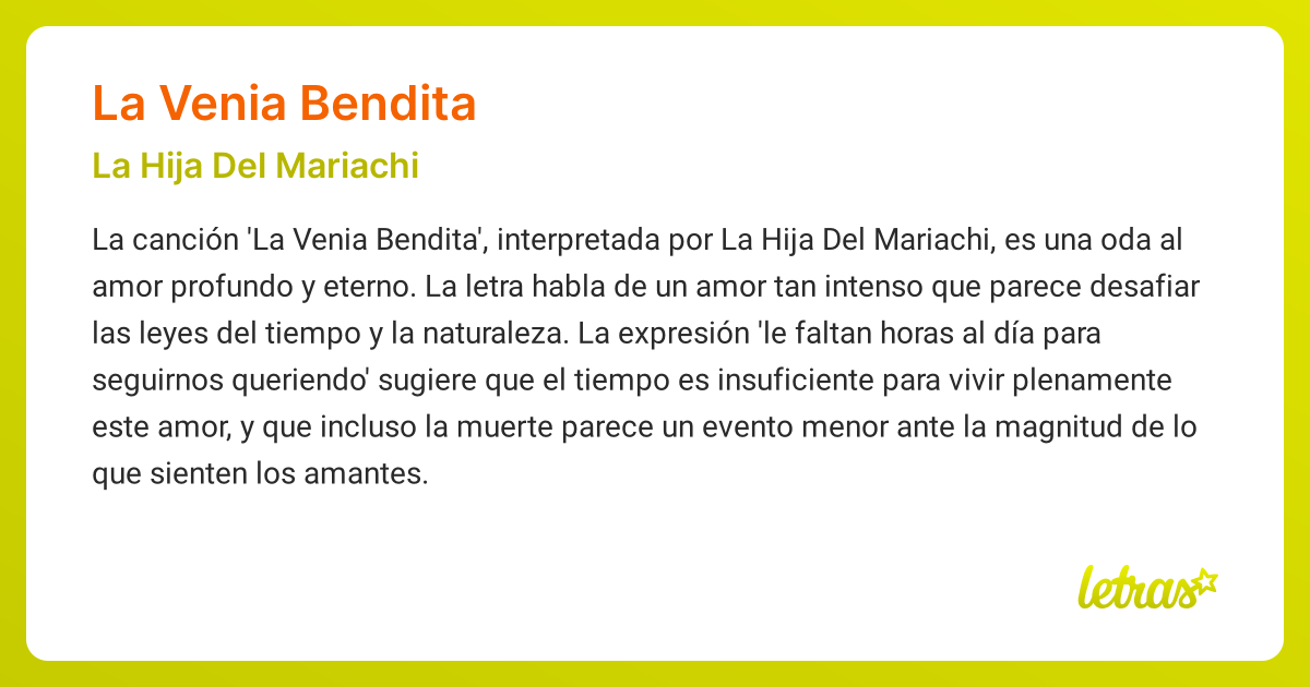 Significado de la canción LA VENIA BENDITA (La Hija Del Mariachi ...