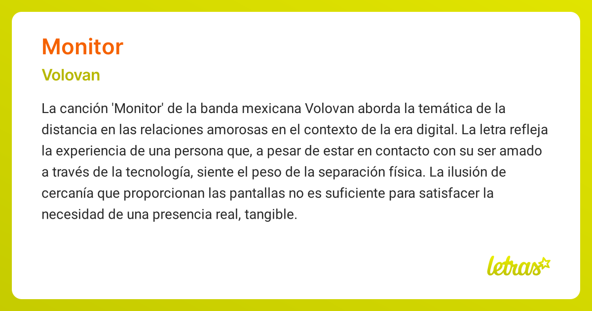 Significado de la canción MONITOR (Volovan) - LETRAS.COM