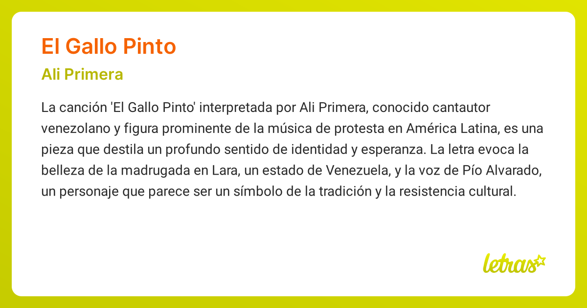 Significado de la canción EL GALLO PINTO (Ali Primera) - LETRAS.COM