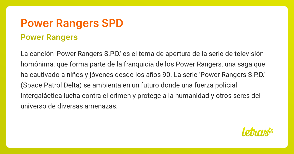 Significado de la canción POWER RANGERS SPD (Power Rangers) - LETRAS.COM