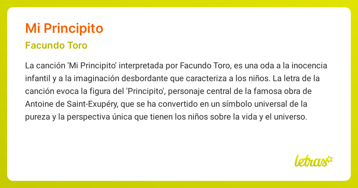 Significado de la canción MI PRINCIPITO (Facundo Toro) - LETRAS.COM