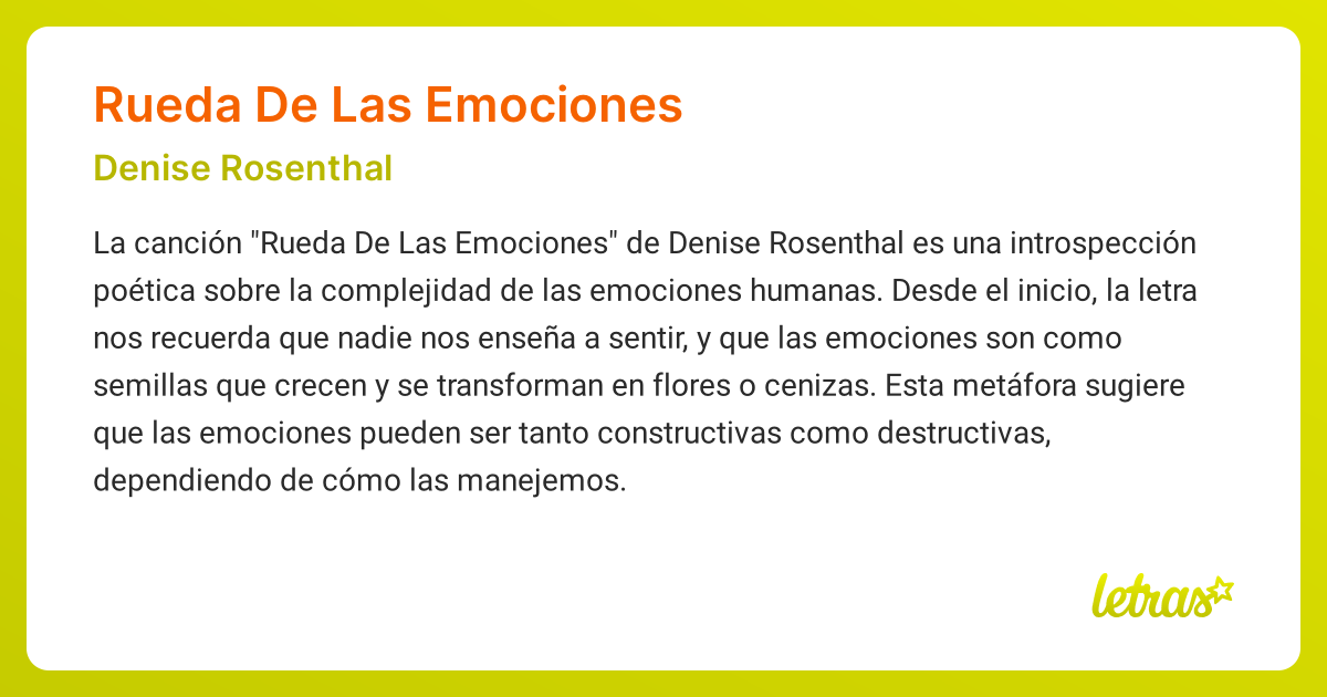 Significado de la canción RUEDA DE LAS EMOCIONES (Denise Rosenthal ...