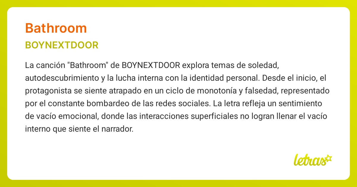 Significado de la canción BATHROOM (BOYNEXTDOOR) - LETRAS.COM