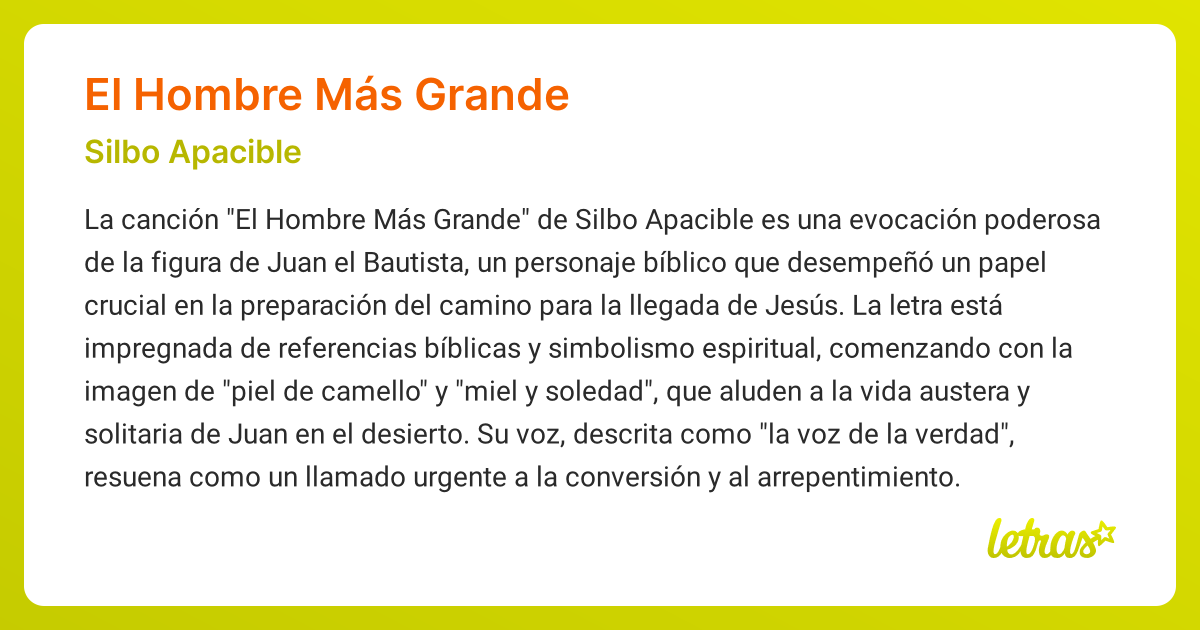 Significado de la canción EL HOMBRE MÁS GRANDE (Silbo Apacible ...